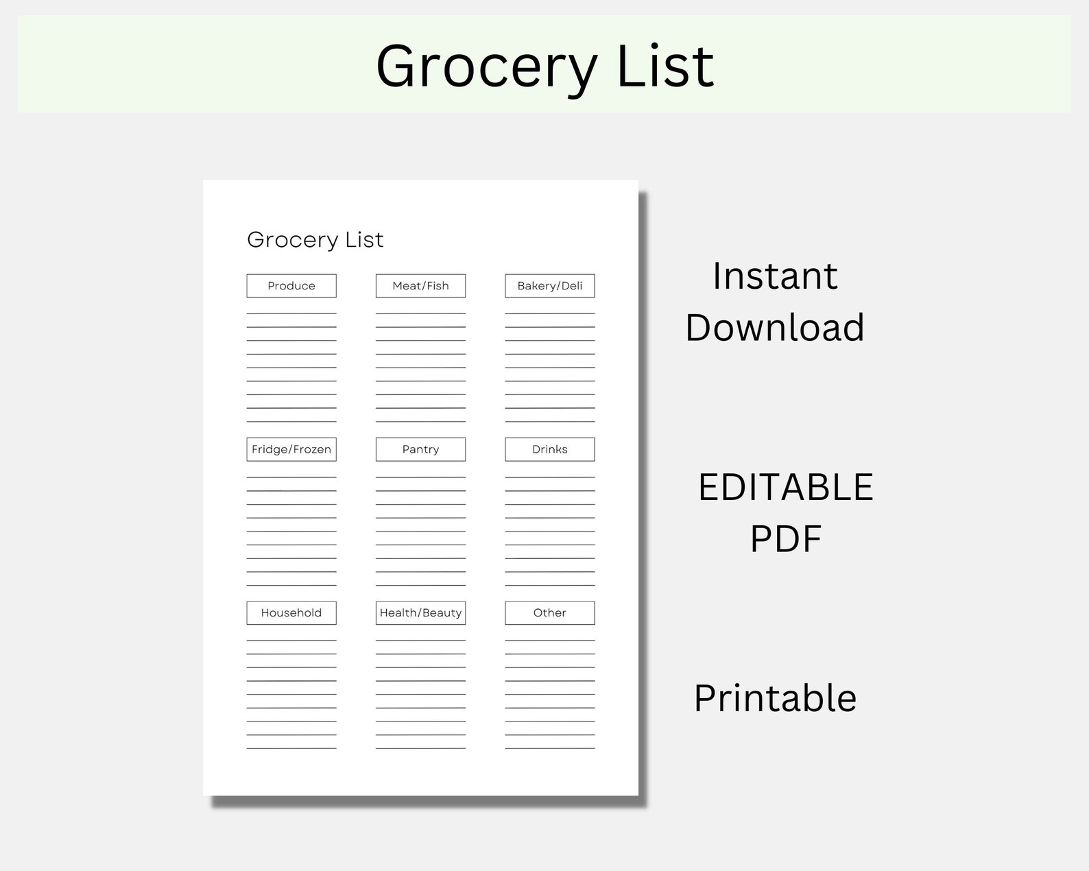 Grocery List Printable Template, Food Shopping List, Meal Planner ...