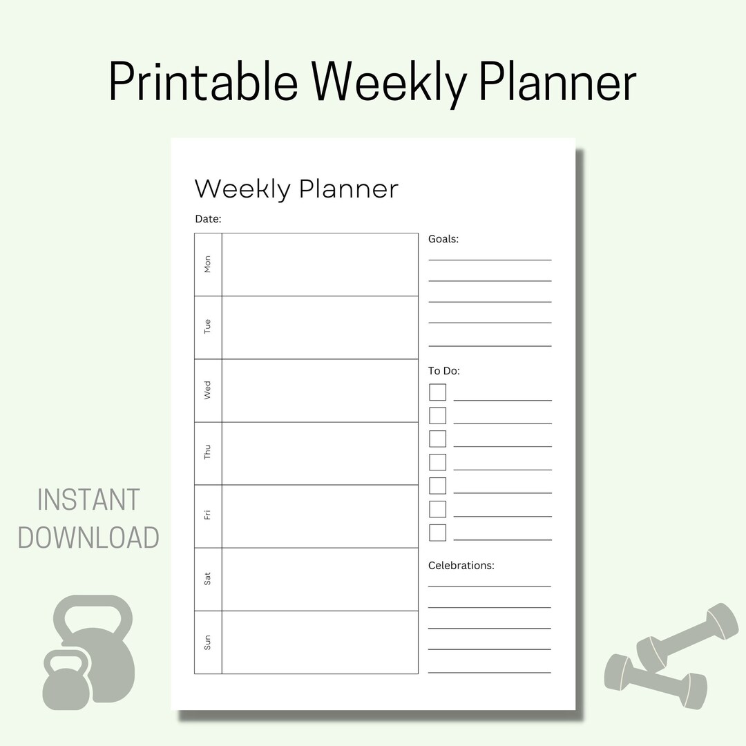 Weekly Planner Printable, Minimalist Weekly Schedule, to Do List, Goals ...
