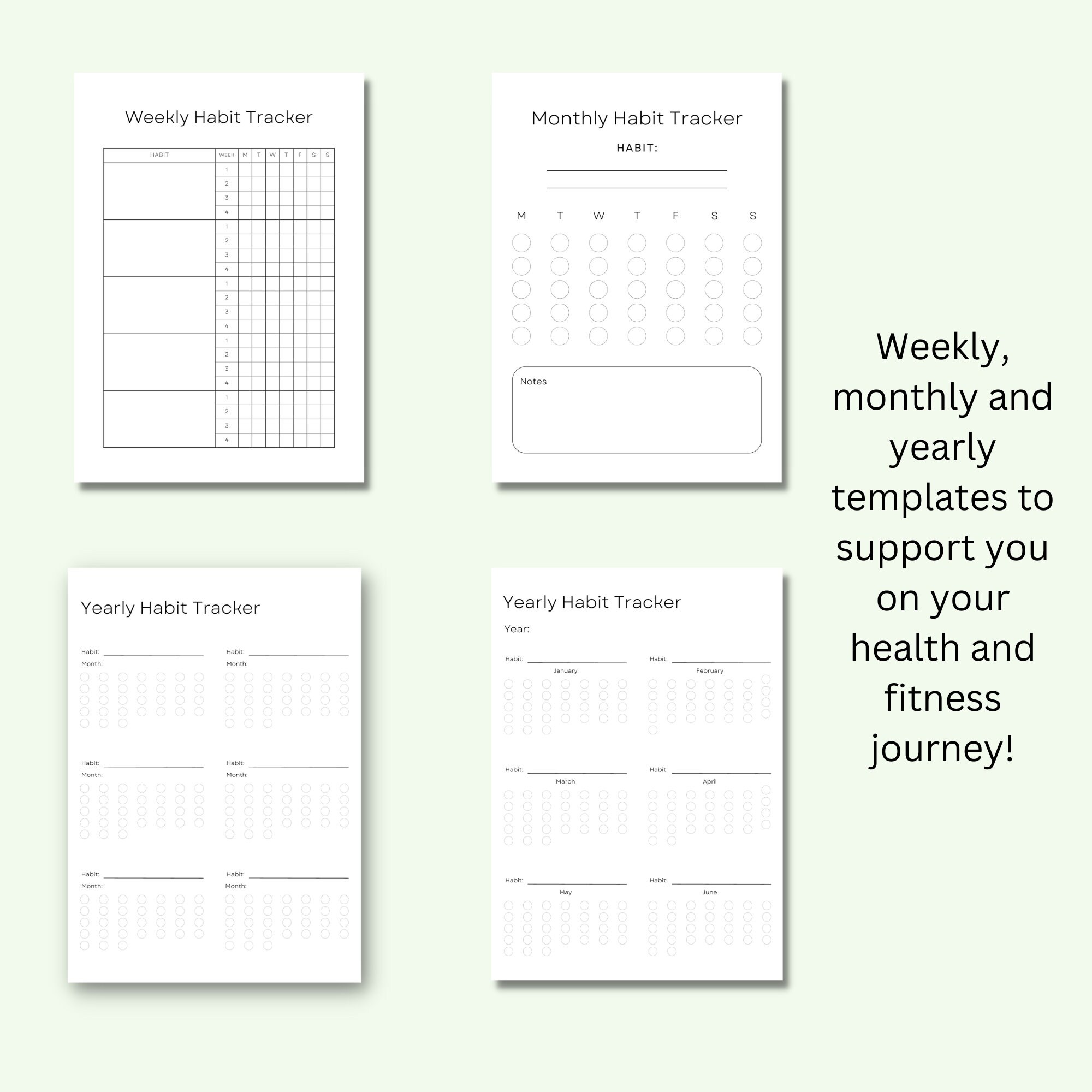 Habit Tracker Bundle, Printable Template, Fitness Tracker, Goal Setting ...
