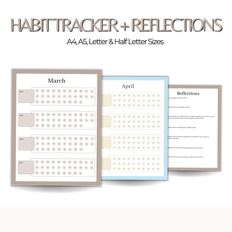 Monthly Habit Tracker Printable, Reflection Journal, PDF Digital ...