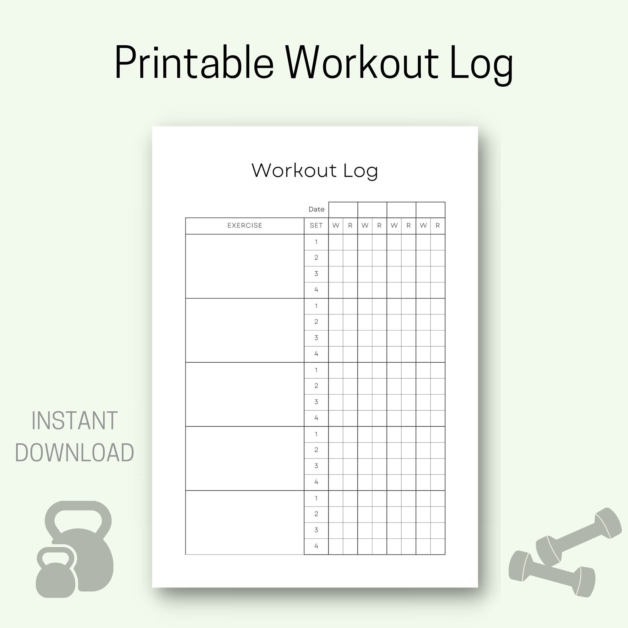 Workout Log Printable, Fitness Planner, Exercise Template, Workout ...