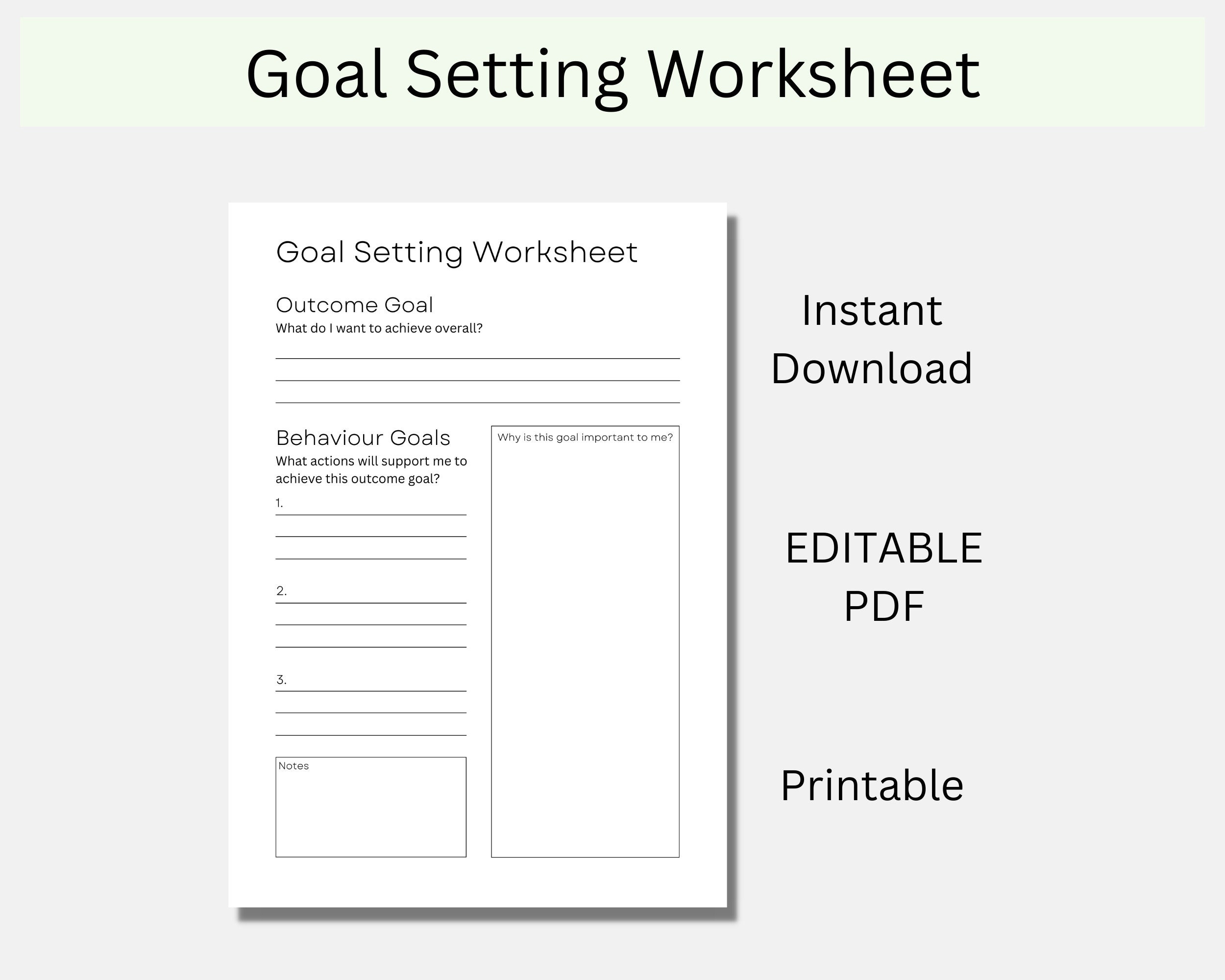 Goal Setting Worksheet Printable, Fitness Journey, Goal Planner ...