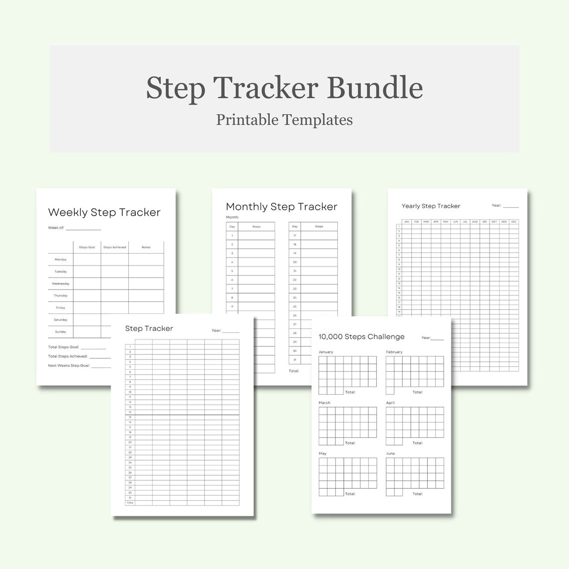 Step Tracker Printable Template Bundle, Step Log, Walking Journal ...