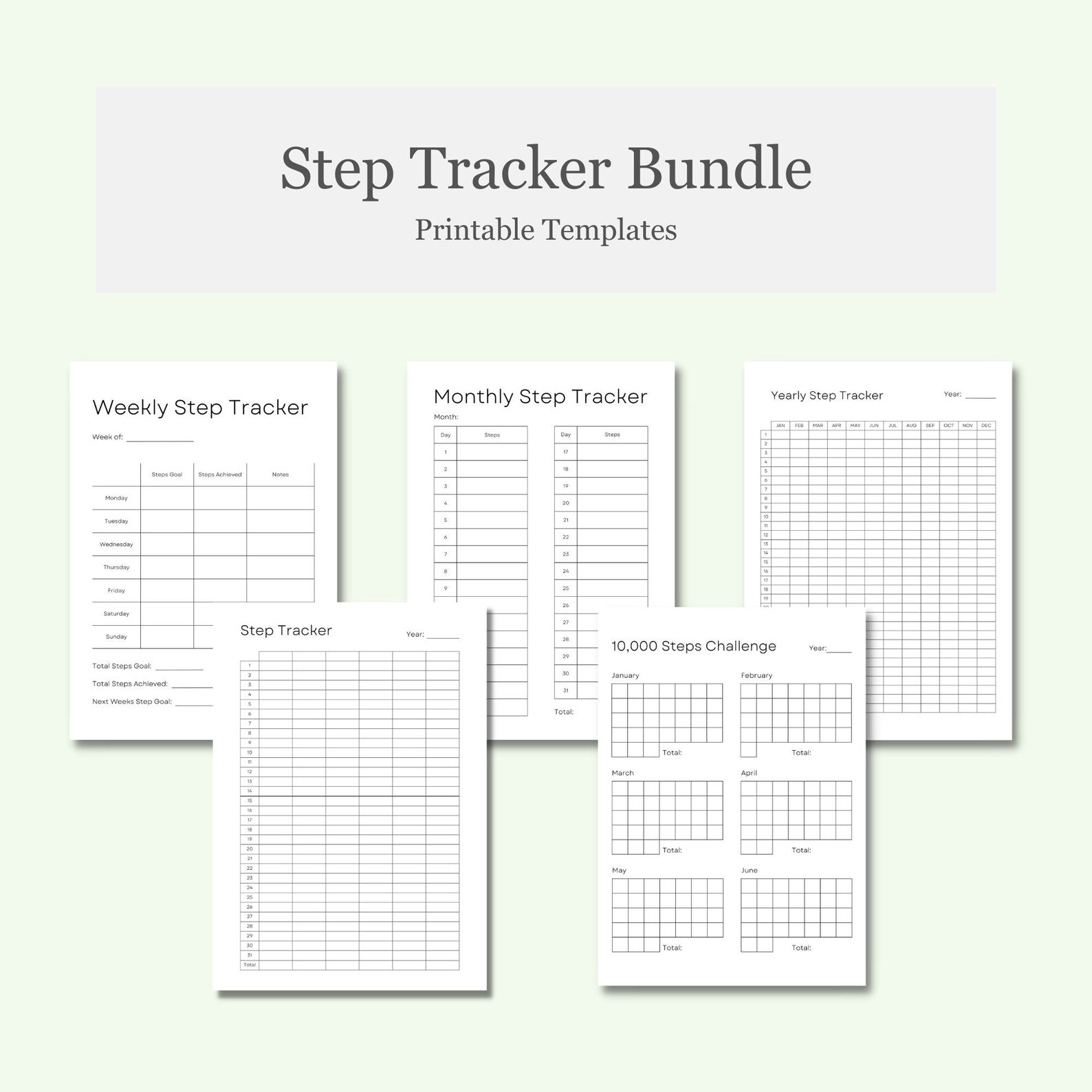 Step Tracker Printable Template Bundle, Step Log, Walking Journal ...
