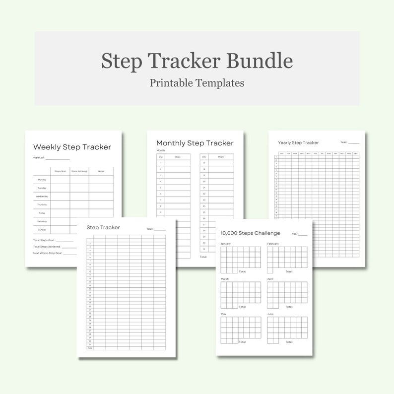 Step Tracker Printable Template Bundle, Step Log, Walking Journal ...