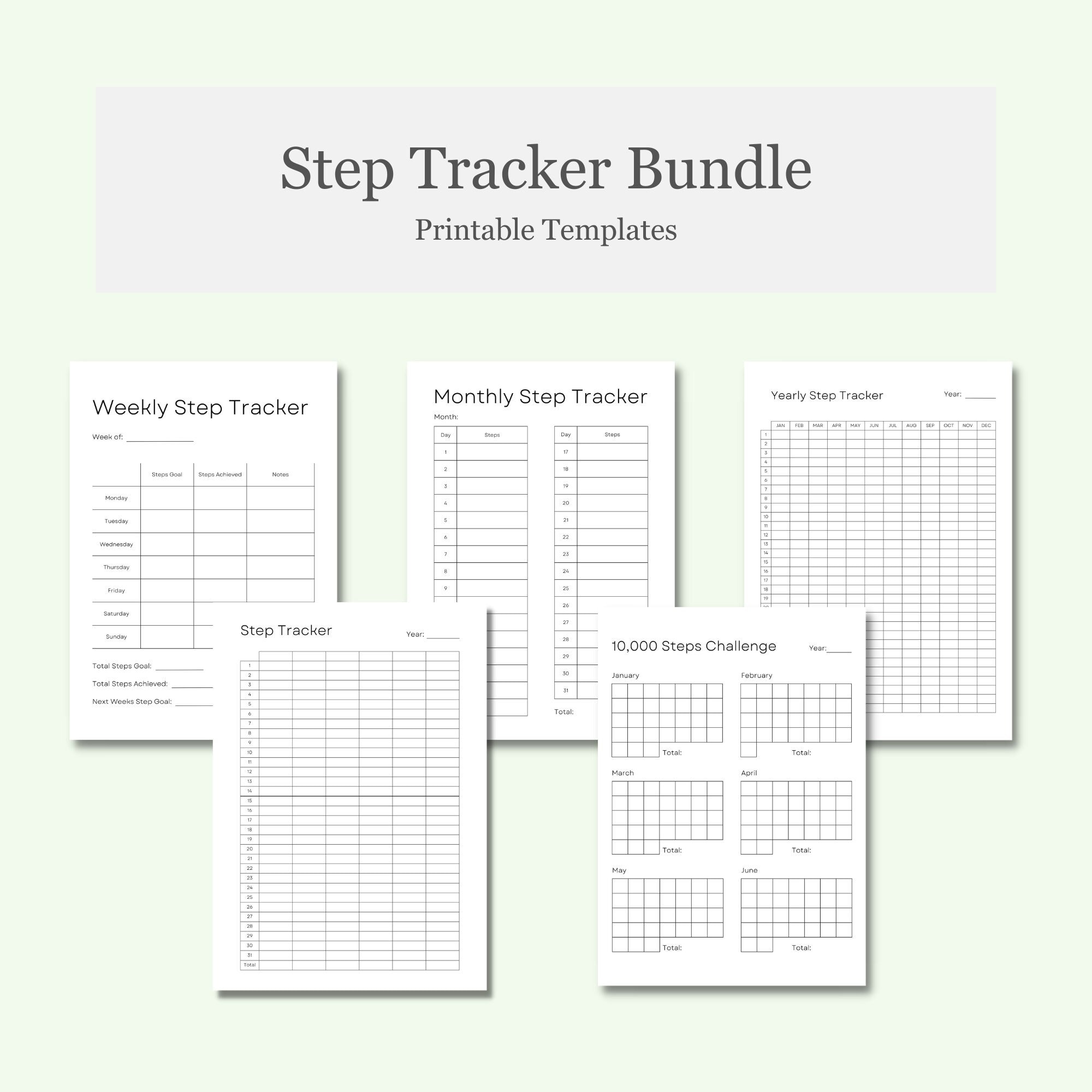 Step Tracker Printable Template Bundle, Step Log, Walking Journal ...