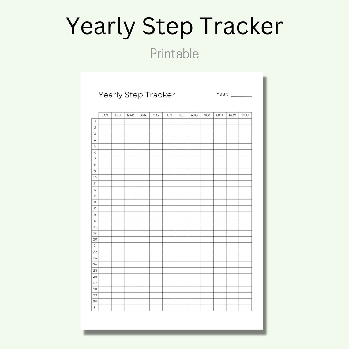 Yearly Step Tracker Printable Template, Step Log, 365 Day Step Counter ...
