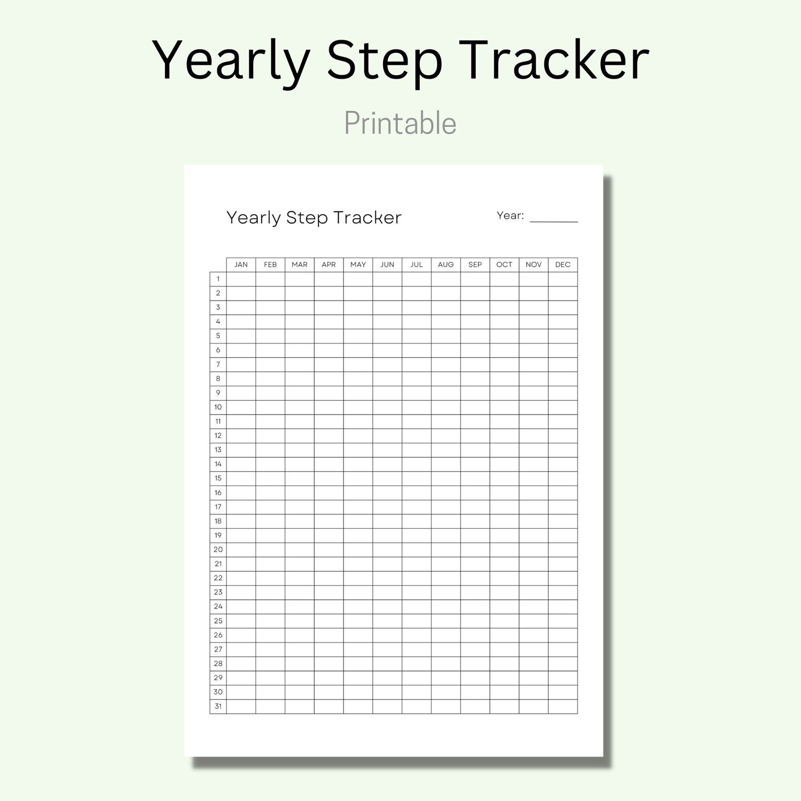 Yearly Step Tracker Printable Template, Step Log, 365 Day Step Counter ...