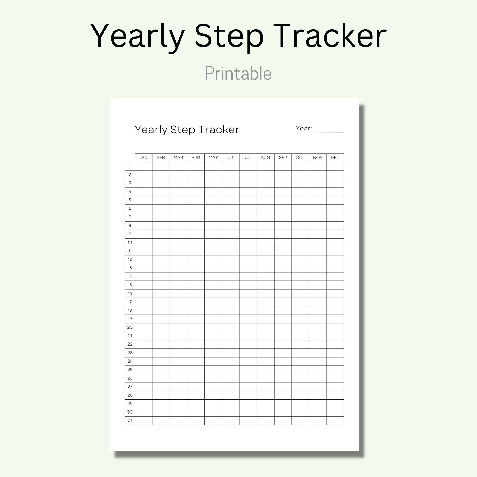 Yearly Step Tracker Printable Template, Step Log, 365 Day Step Counter ...