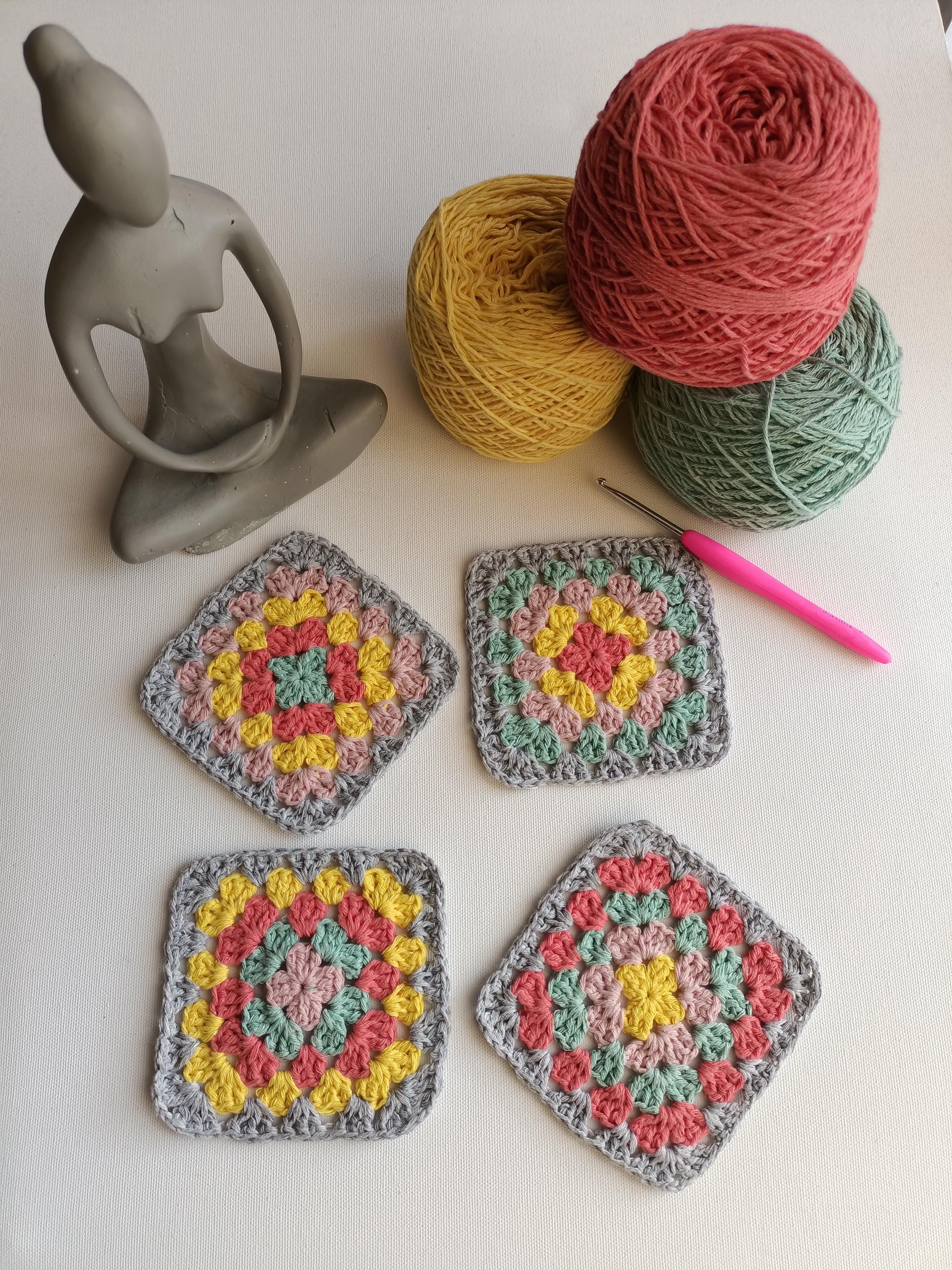 Set of 16 Crocheted Squares, Granny Square Crochet, Crochet Granny ...