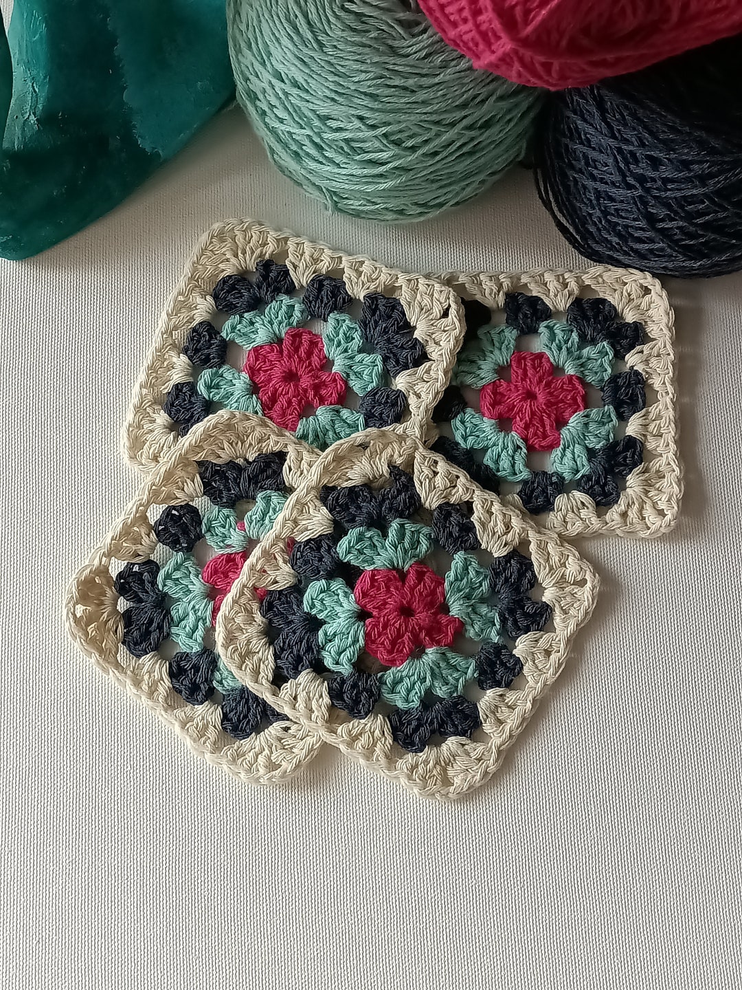 Set of 16 Crocheted Squares, Granny Square Crochet, Crochet Granny Square, Ready Afghan Granny ...