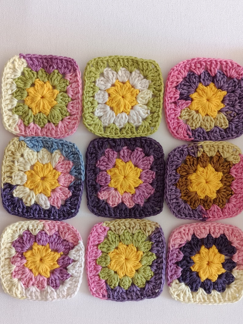 Set of 16 Crocheted Squares,multicolored Granny Square Crochet, Afghan ...