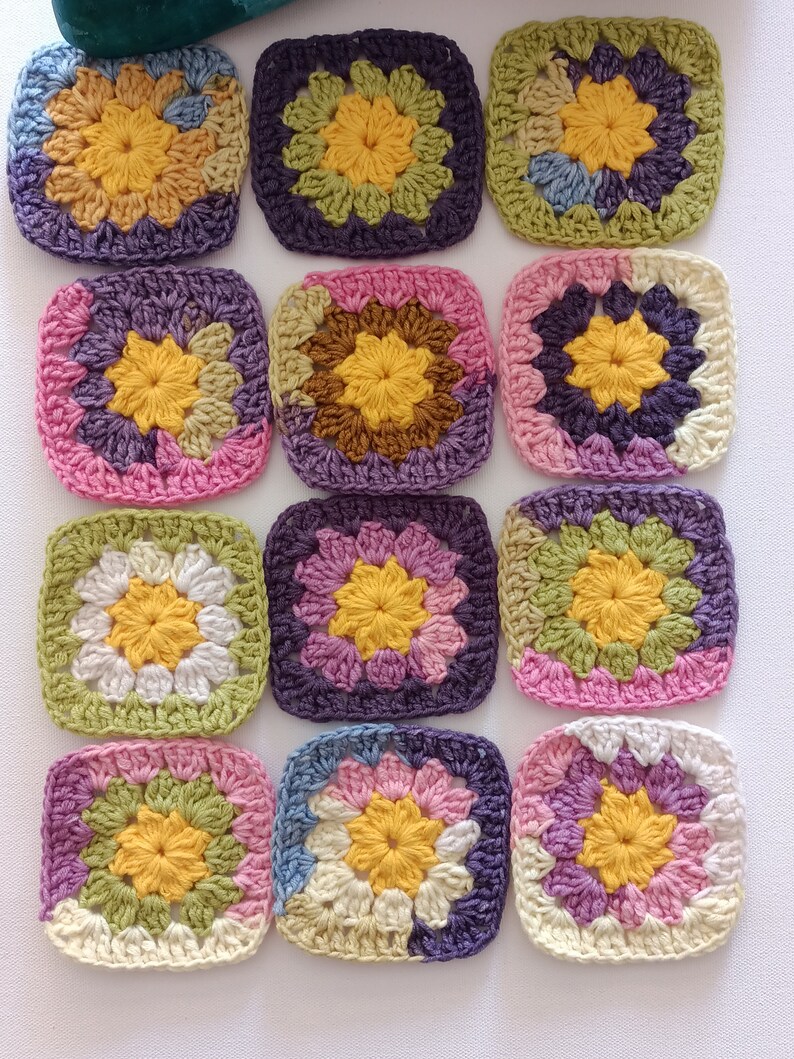 Set of 16 Crocheted Squares,multicolored Granny Square Crochet, Afghan ...