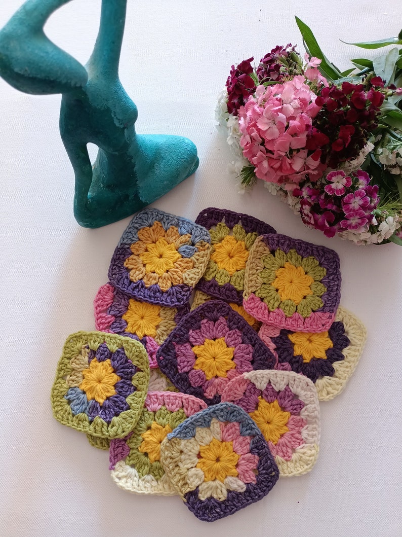 Set of 16 Crocheted Squares,multicolored Granny Square Crochet, Afghan ...