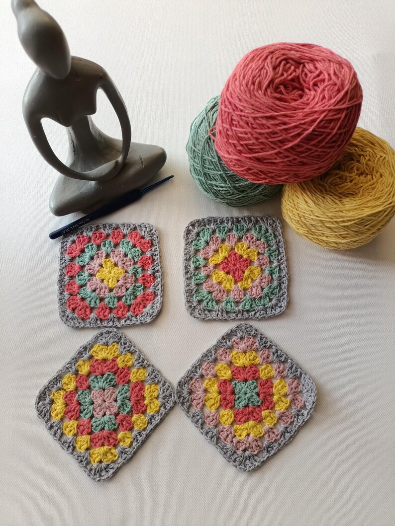 Set of 16 Crocheted Squares, Granny Square Crochet, Crochet Granny ...