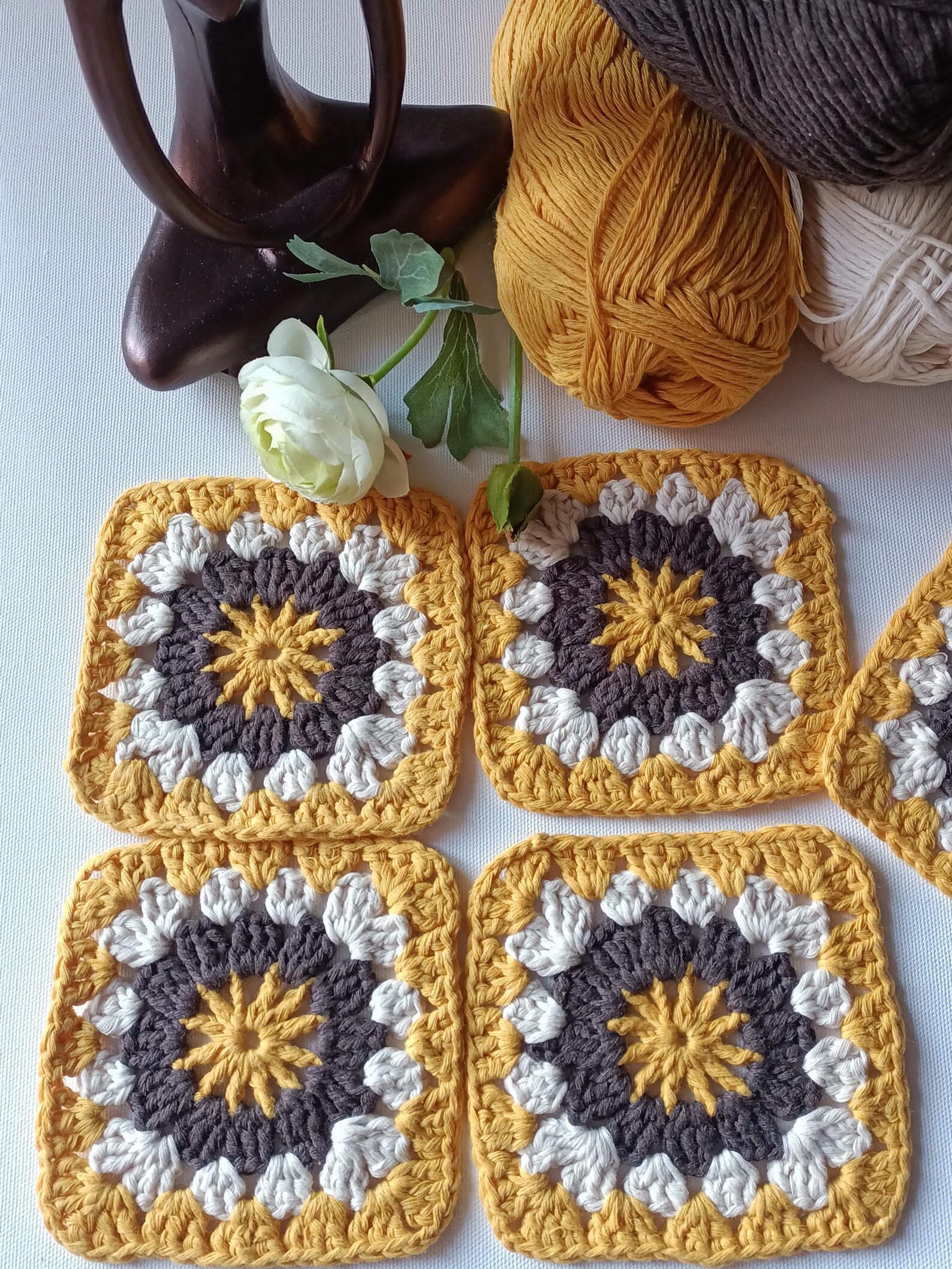 Set of 16 Crocheted Squares, Granny Square Crochet, Crochet Granny ...
