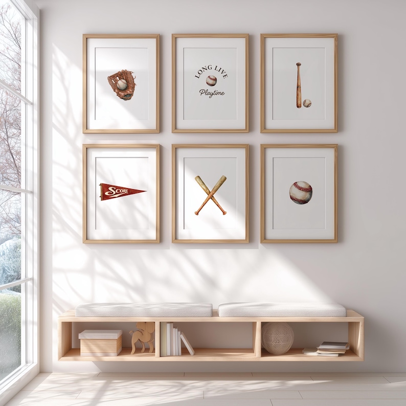 Baseball Watercolor Gallery Wall Art Set, Kids Room Decor, Sport ...