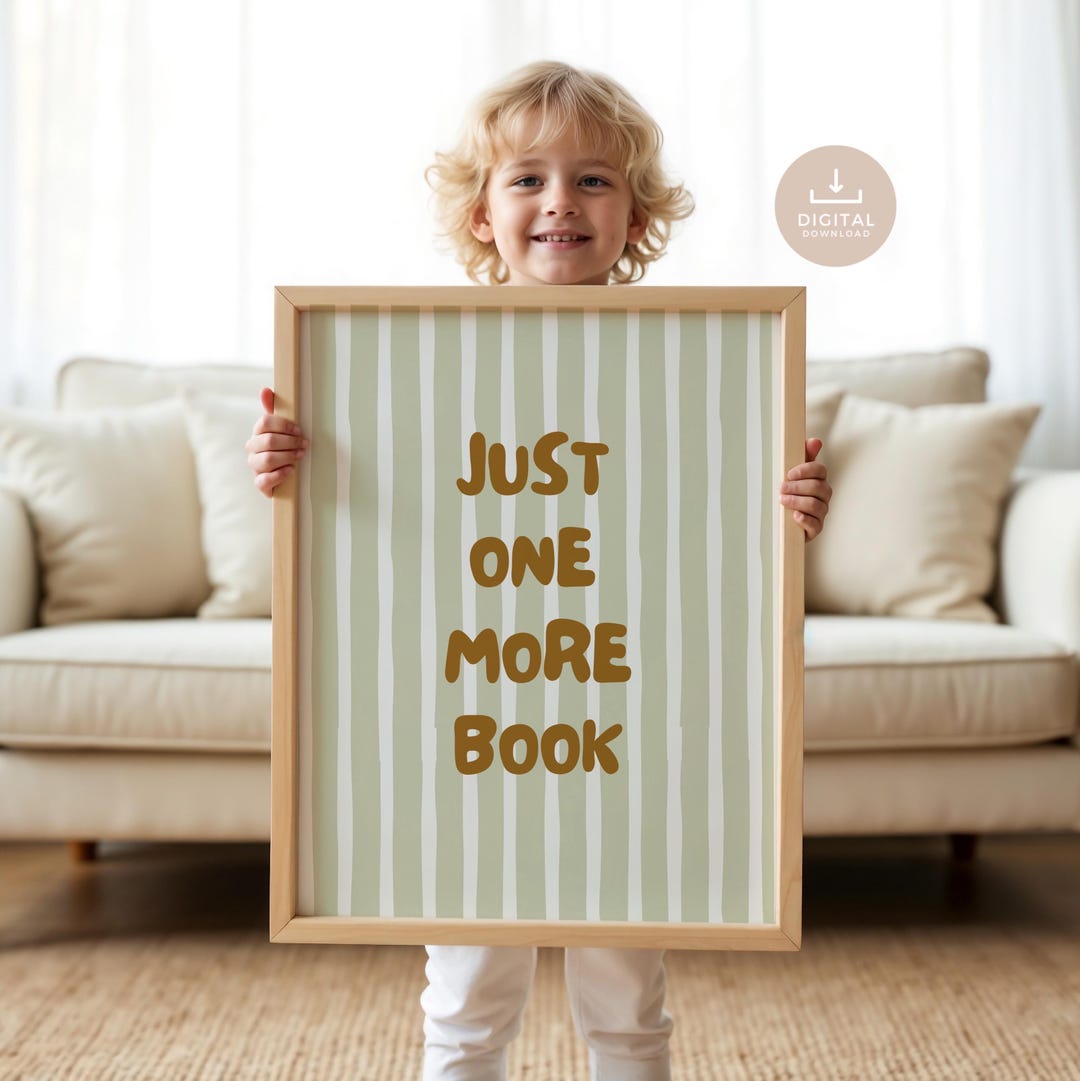 Just One More Book Kids Print, Playroom Decor, Classroom Art, Reading ...