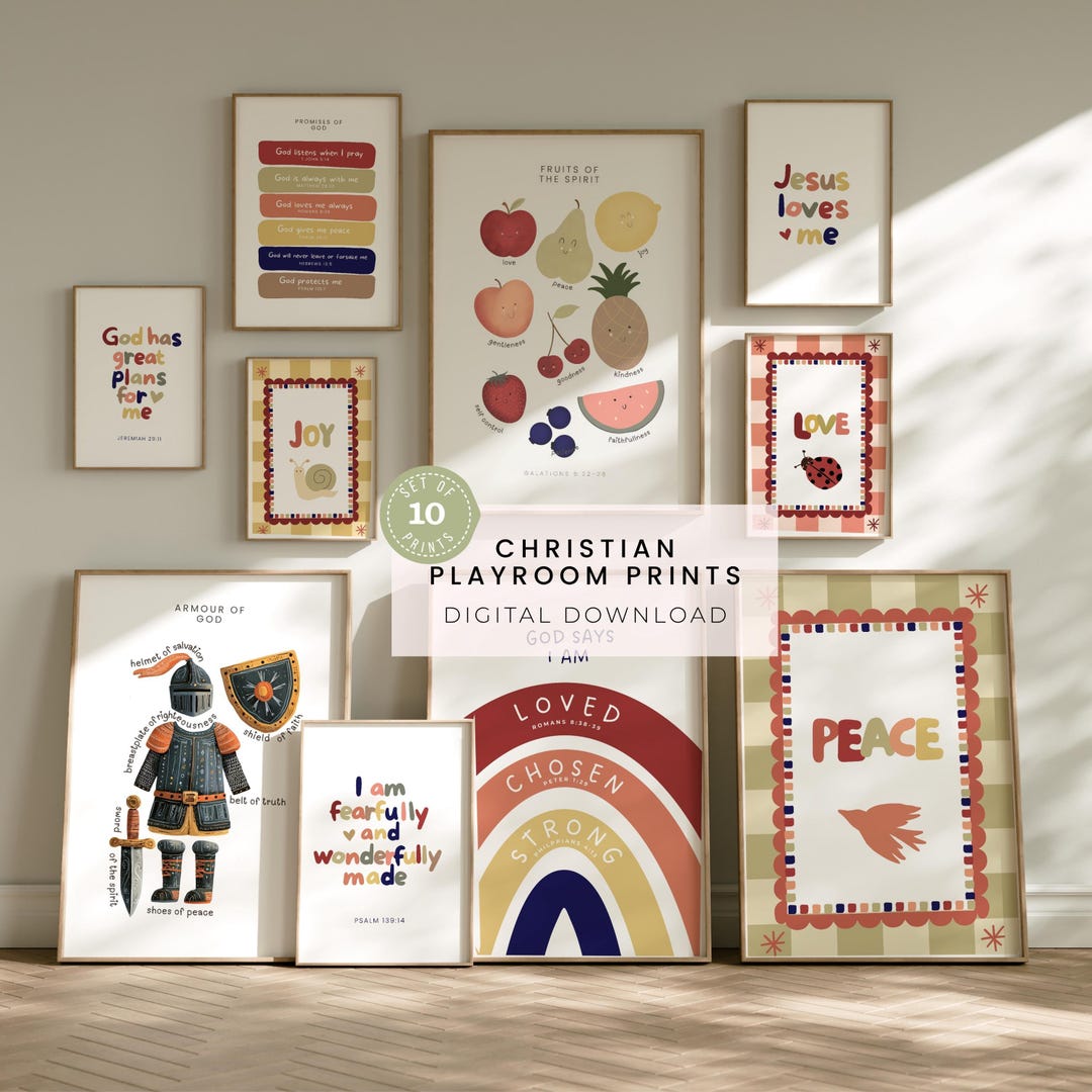 Christian Playroom Print Set, Sunday School Posters, Kids Scripture ...