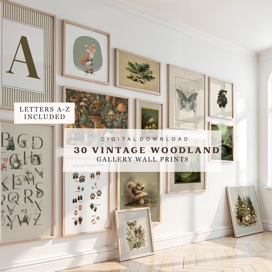 Vintage Woodland Nursery Art Set, Nature National Park Prints ...
