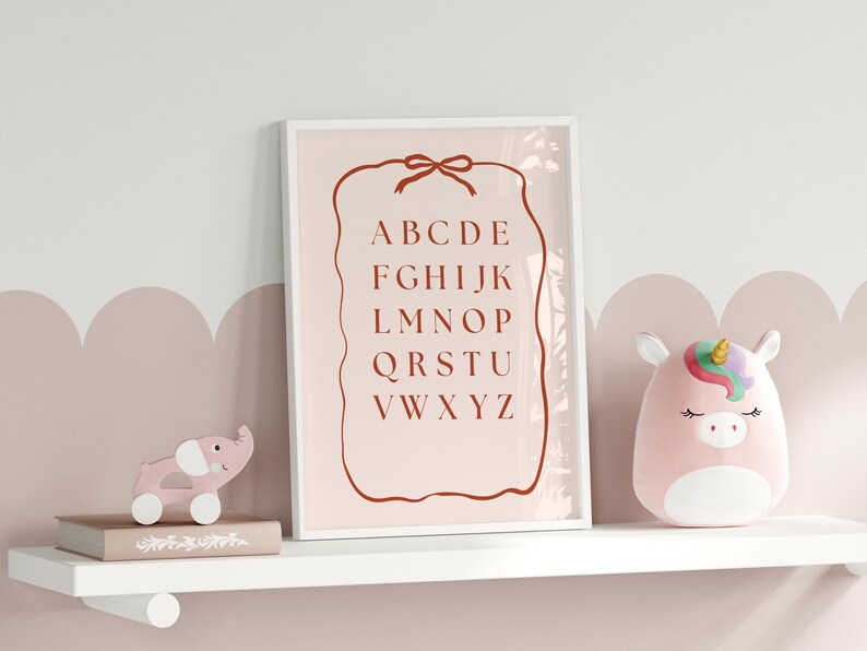 Pink Coquette Educational Poster Set: Bow Alphabet & Number Charts ...