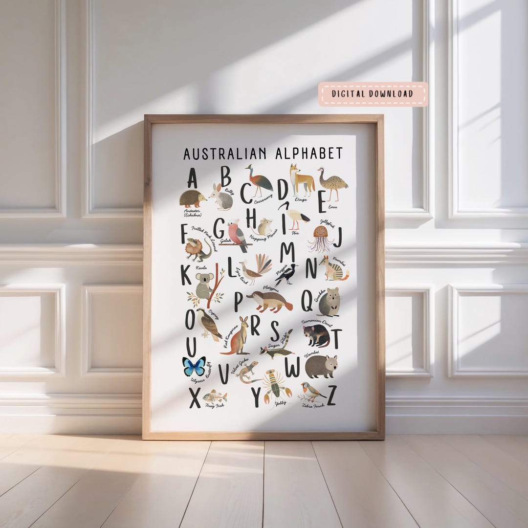 Australian Animal Alphabet Letter Posters, Boho Sage Green, Kids ...