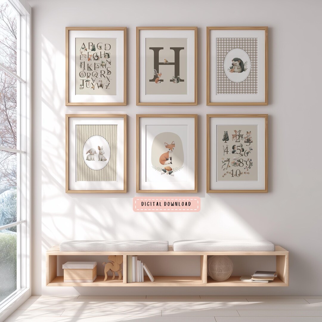 Stone Beige Colored Whimsical Woodland Alphabet Print: Gender Neutral ...