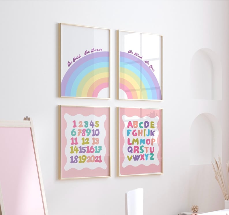 Pastel Rainbow Playroom Poster Bundle, Girls Room Wall Art ...