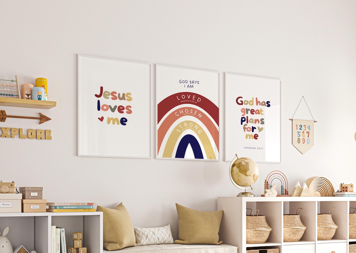 Christian Playroom Print Set, Sunday School Posters, Kids Scripture ...
