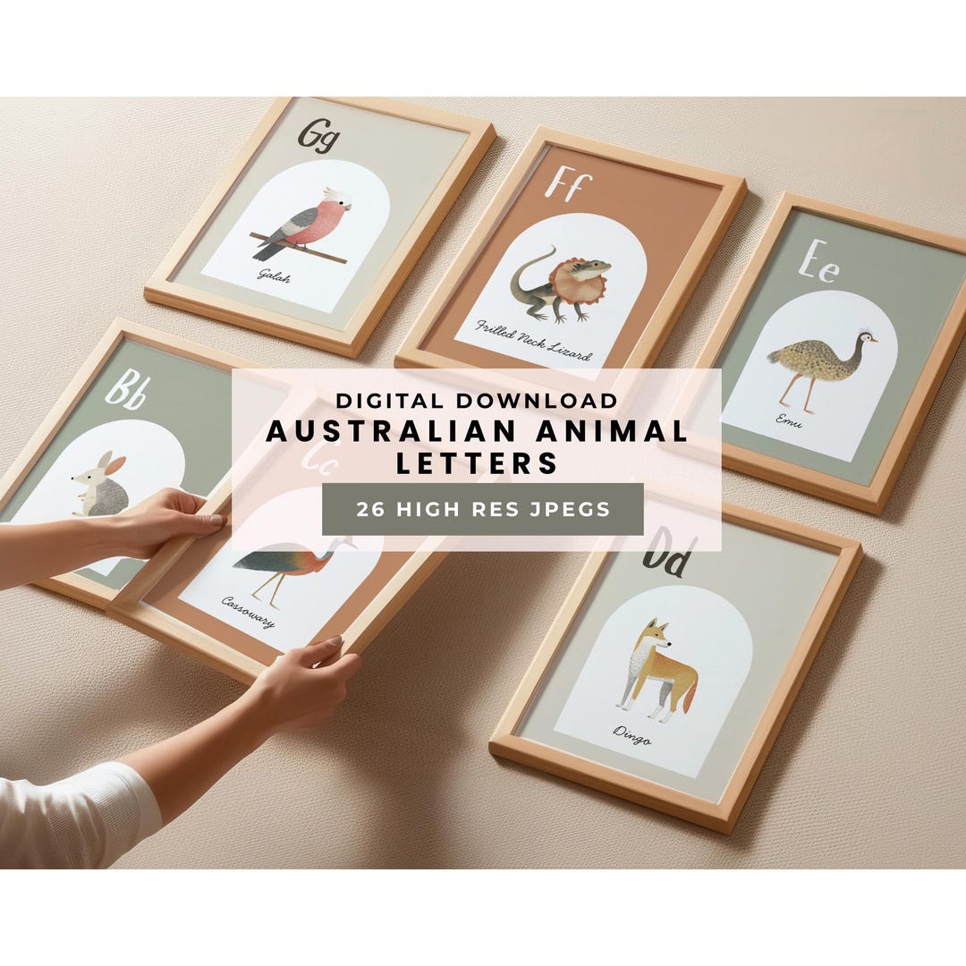 Australian Animal Alphabet Letter Posters, Boho Sage Green, Kids ...