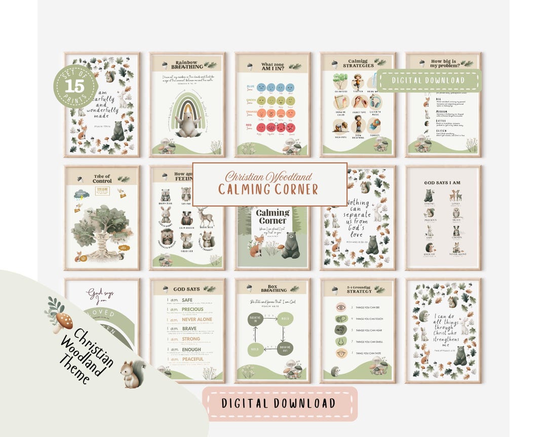 Christian Woodland Calming Corner Print Bundle, Kids Emotional ...