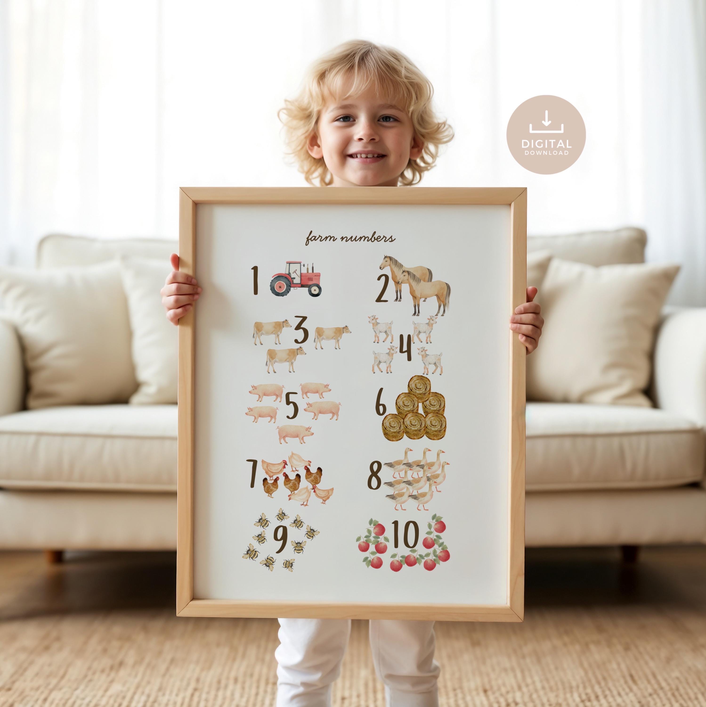 Farm Animals Number Print: Watercolor Nursery Decor (digital Download ...
