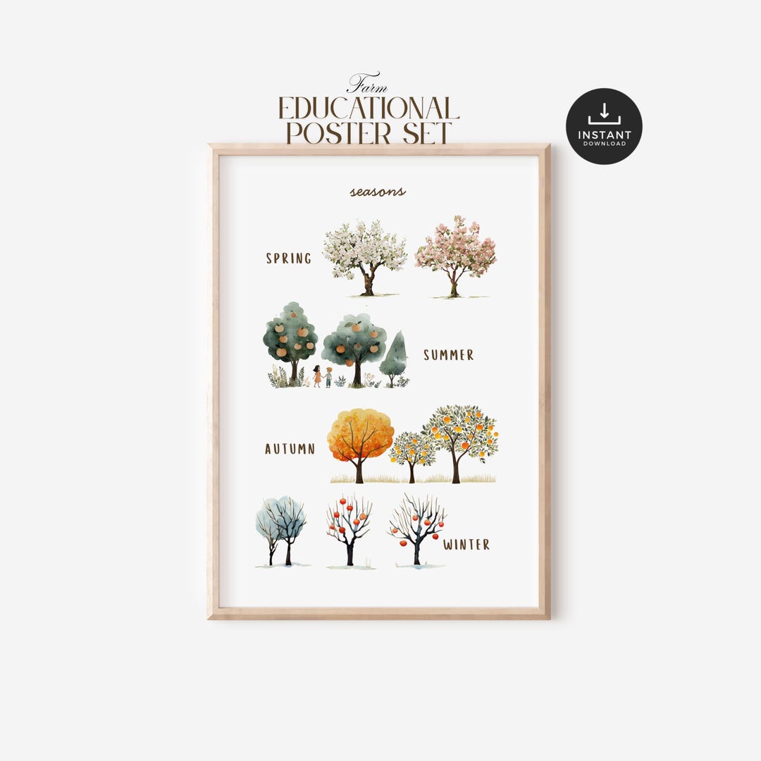 Farm Seasons Educational Poster: Watercolor Farmyard Animals (digital ...