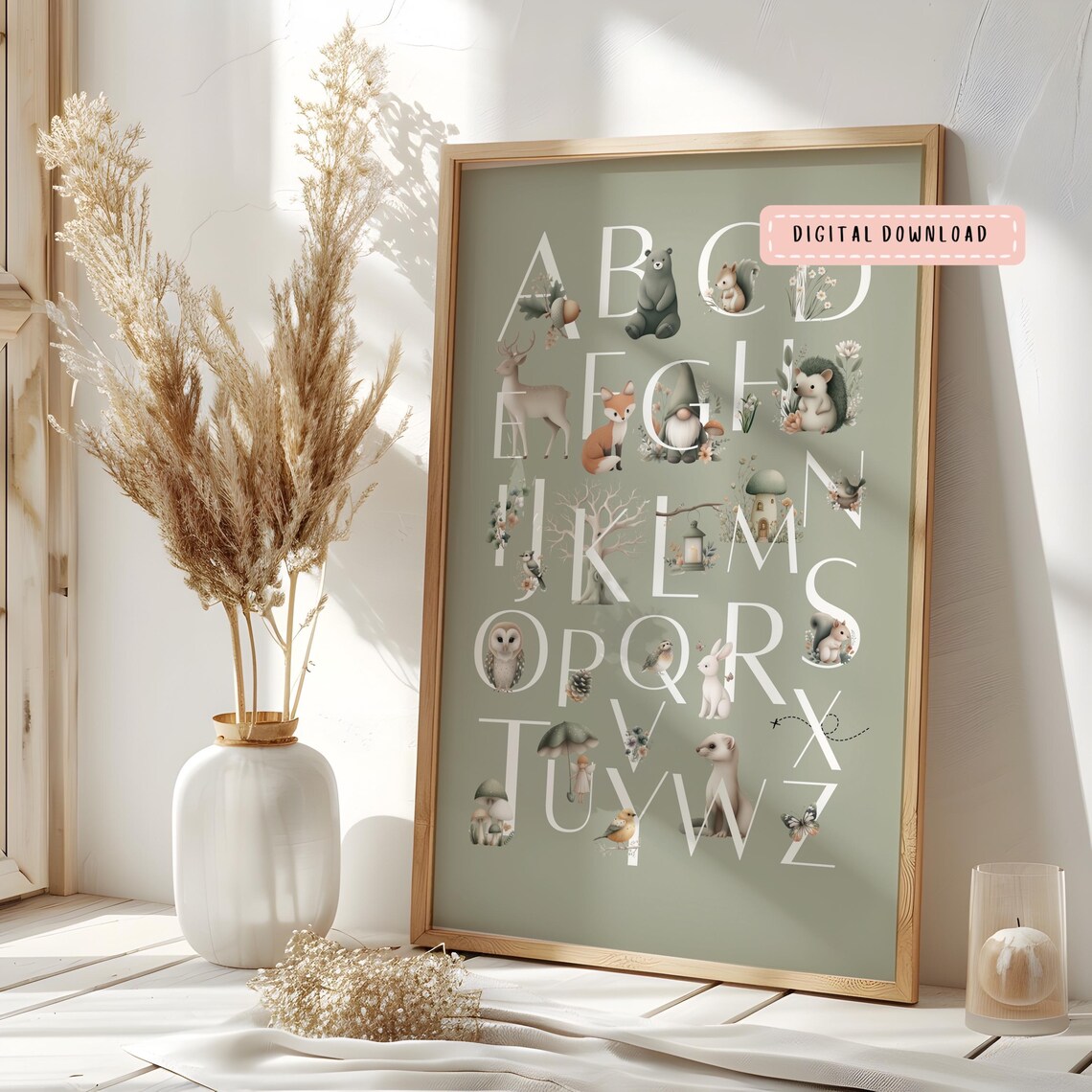 Woodland Alphabet Numbers & Initial Print Set | Sage Green Nursery Wall ...