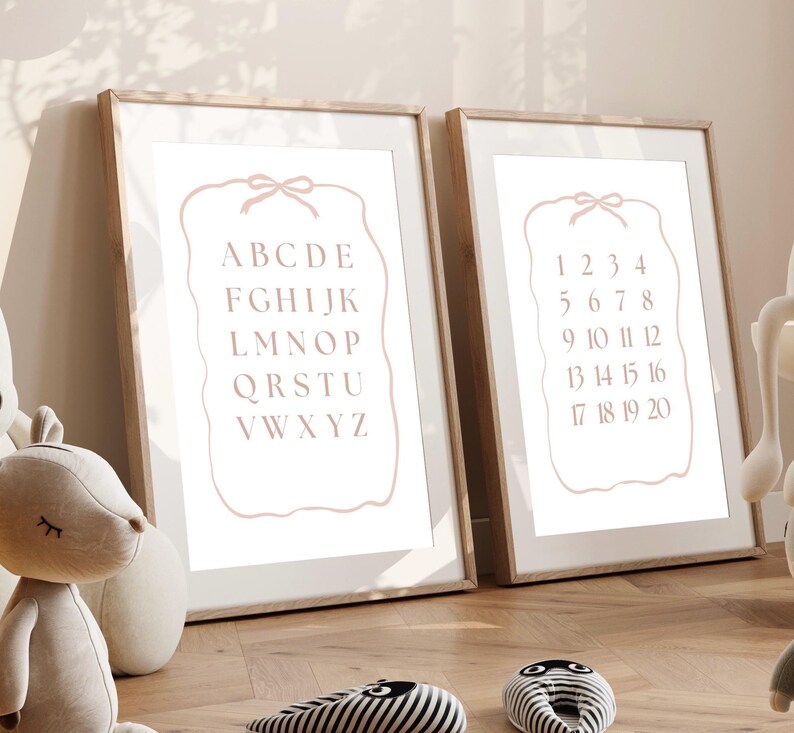 Pink Coquette Educational Poster Set: Bows, Alphabet, Numbers (digital ...