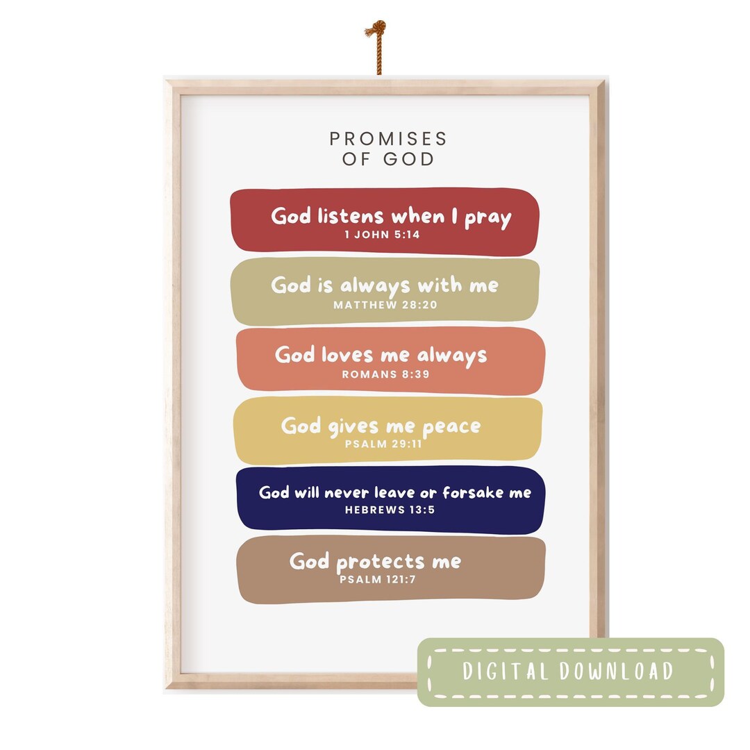 Gods Promises Kids Wall Art, Colourful Christian Playroom Print, Faith ...