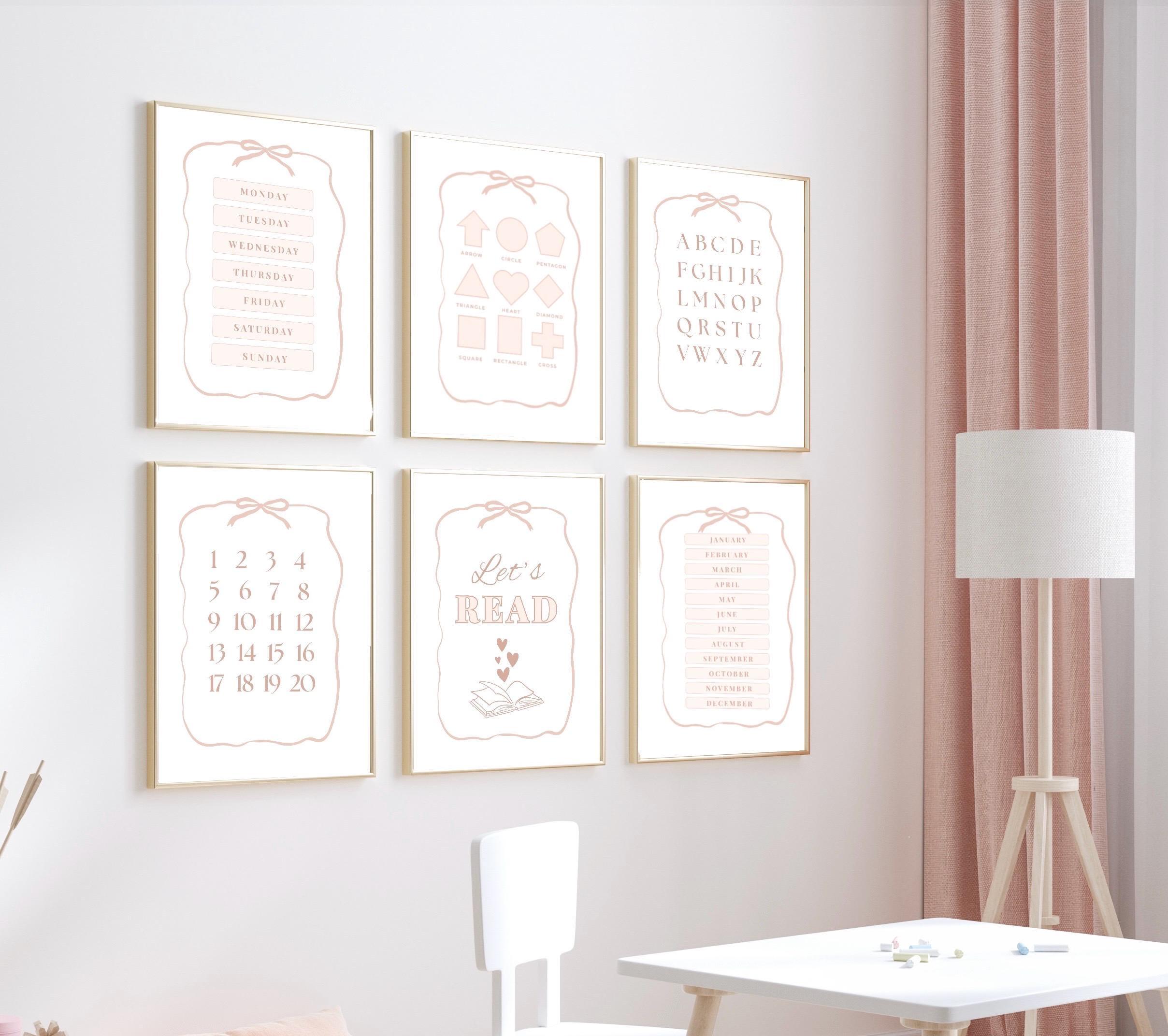 Pink Coquette Educational Poster Set: Bows, Alphabet, Numbers (digital ...