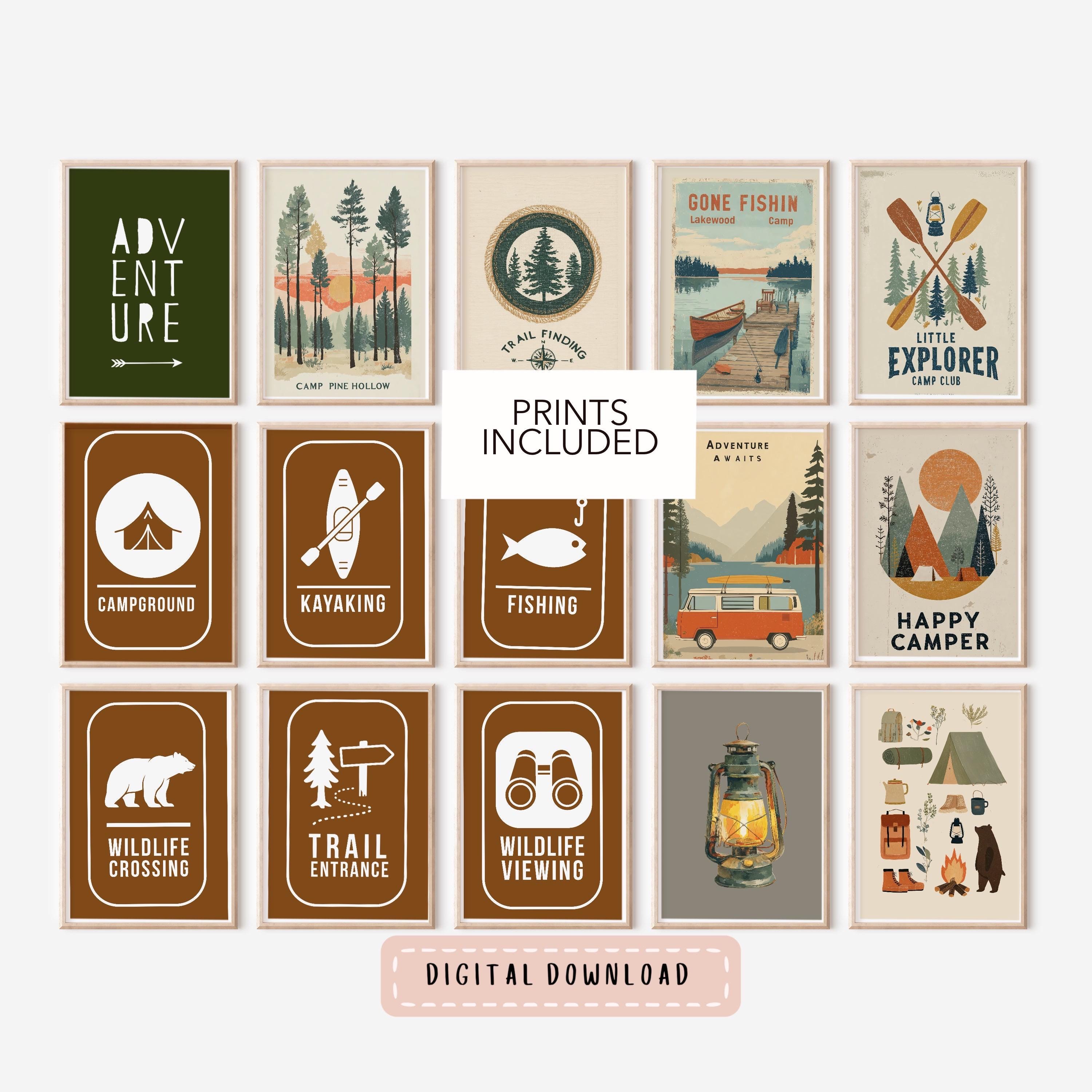 Retro Camping and Hiking Posters, Outdoorsy Nature Nursery Prints ...