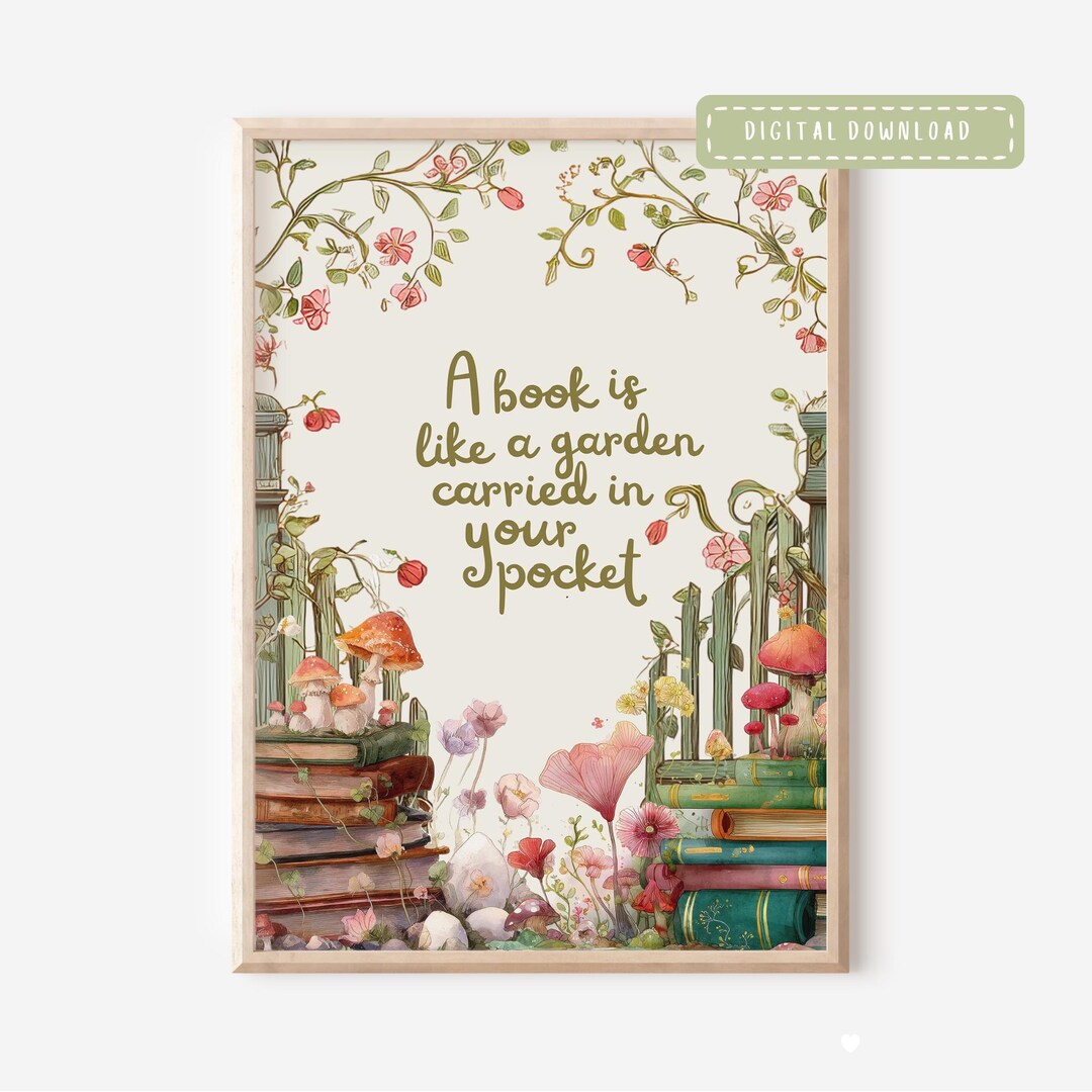 Reading Nook Wall Art, Book Quote, Whimsical Watercolour Garden Bookish ...