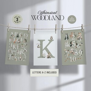 Woodland Alphabet Numbers & Initial Print Set | Sage Green Nursery Wall ...