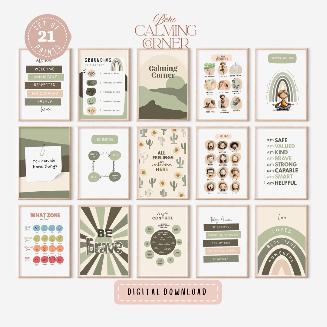 Calming Corner Print Bundle: Sage Green Boho Emotional Regulation Tools ...