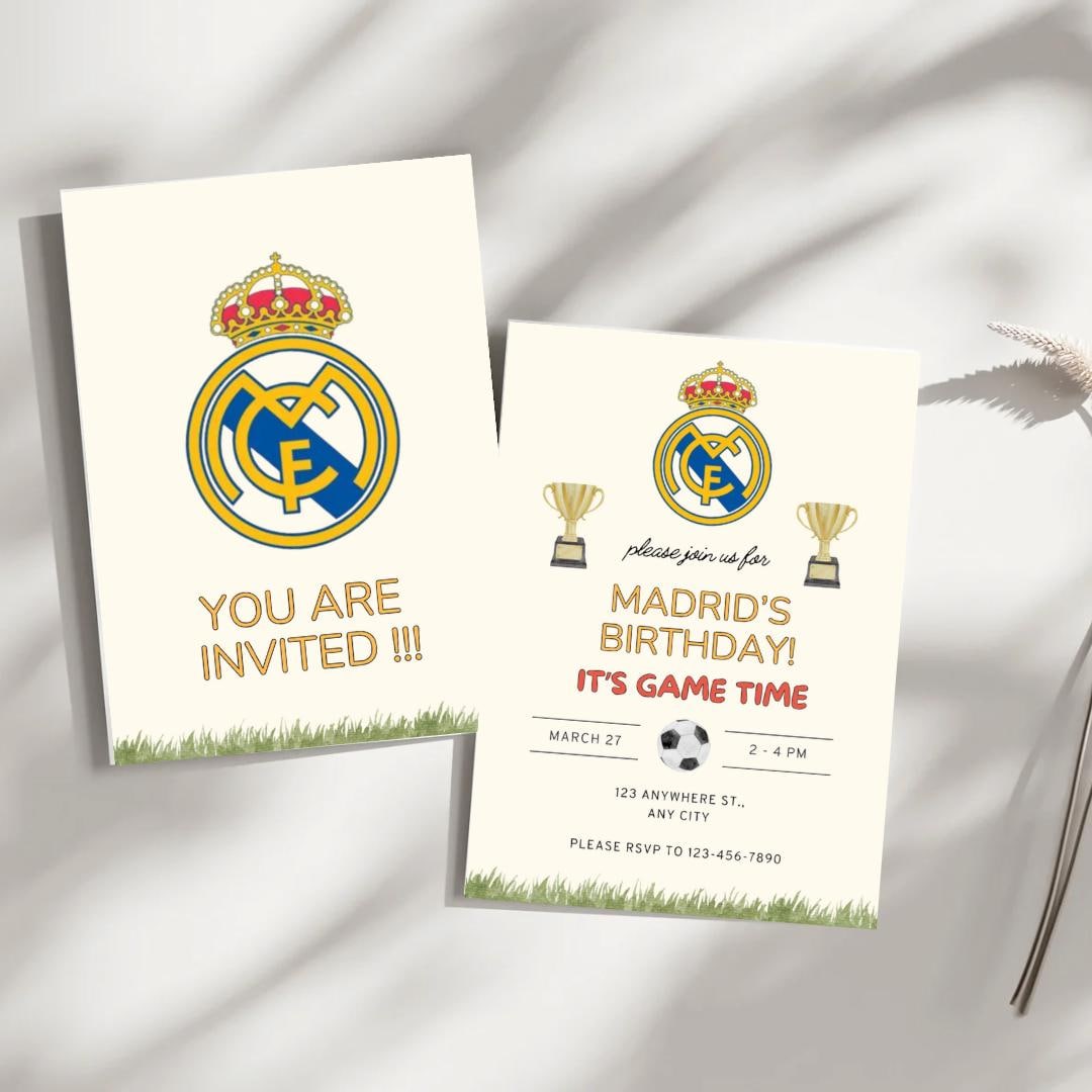 Real Madrid Soccer Birthday Invitation, Editable Boys Printable Invite ...