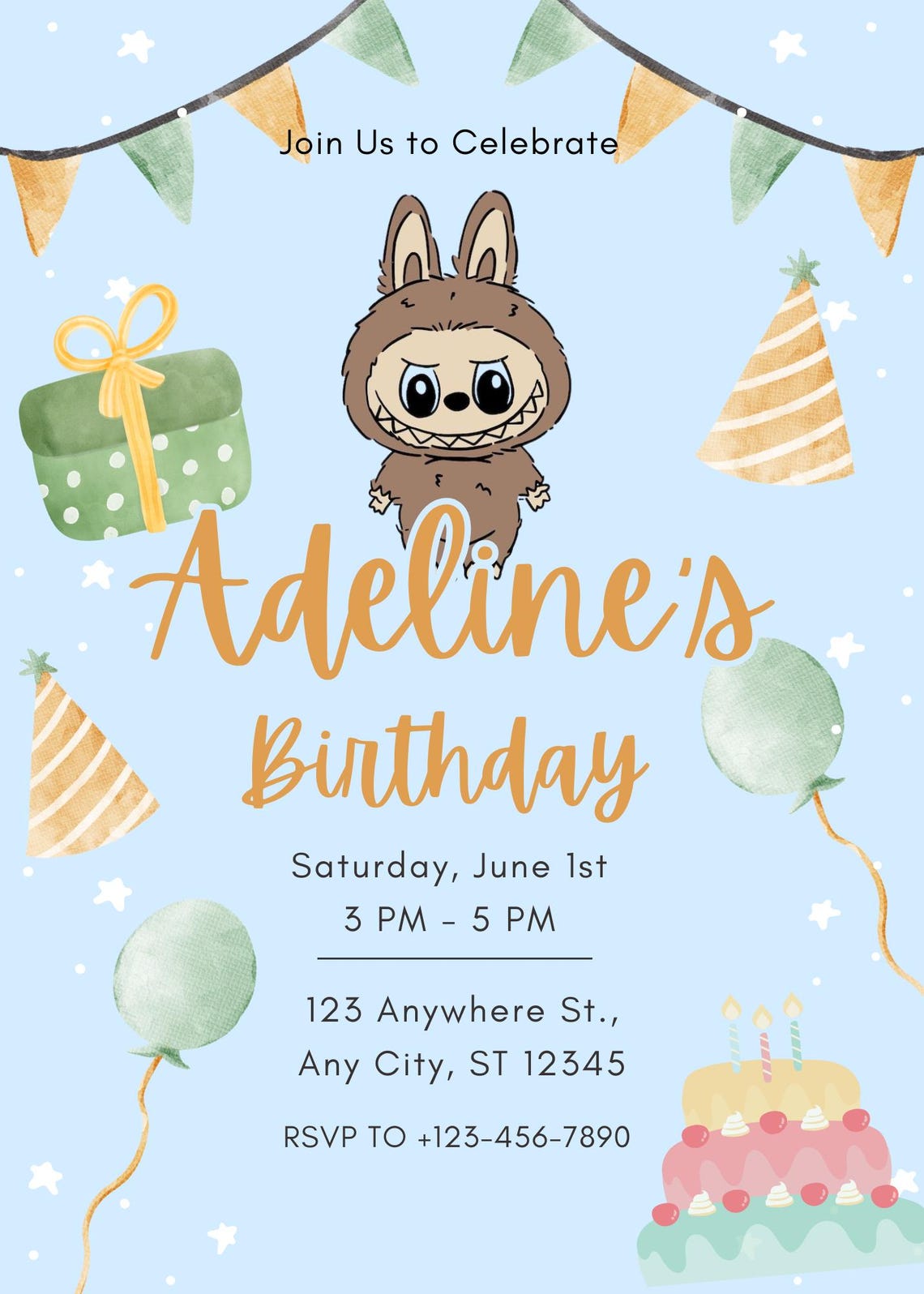 Labubu Theme Birthday Invitation | Cute Monster Invitation | Editable ...