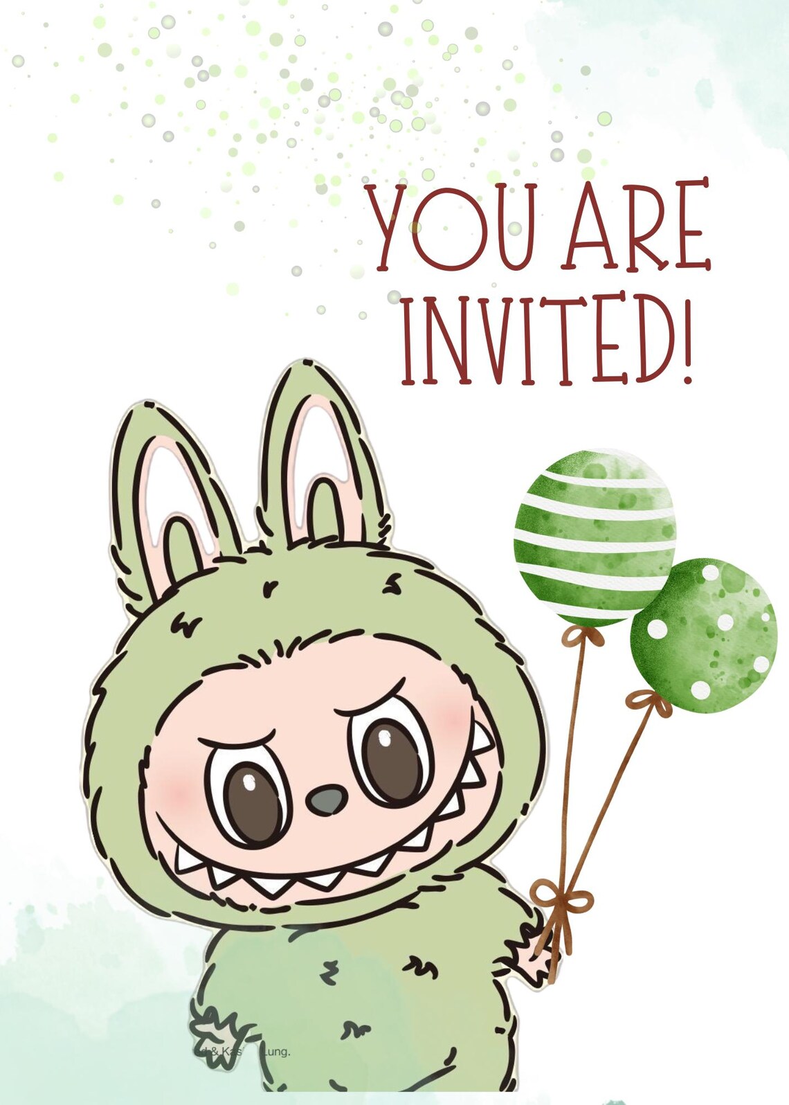 Labubu Green Theme Birthday Invitation | Cute Monster Invitation ...