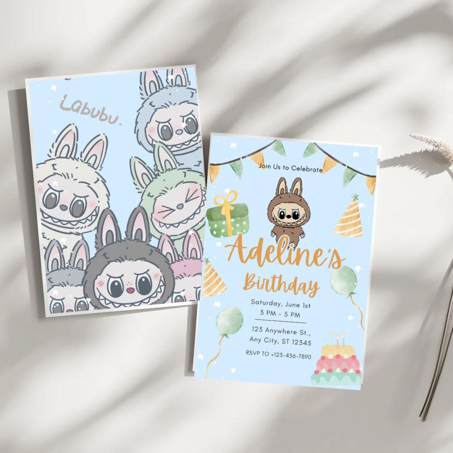 Labubu Theme Birthday Invitation | Cute Monster Invitation | Editable ...