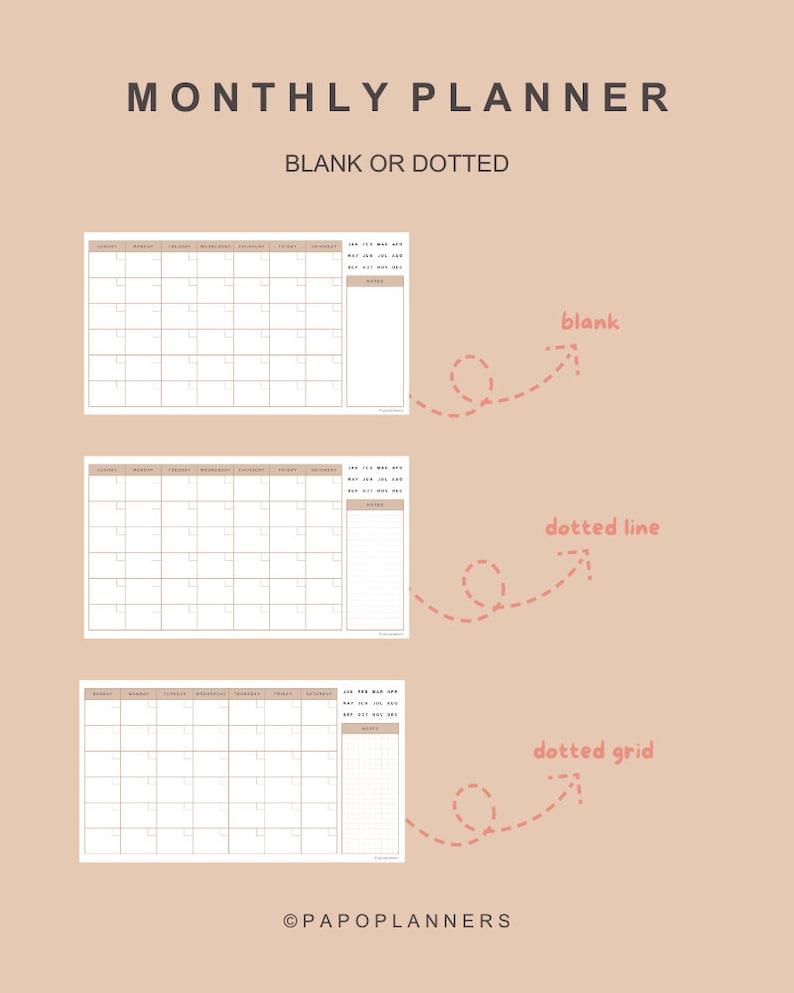 Blank Monthly Planner | Simple Minimalist Design | Year-long Use ...