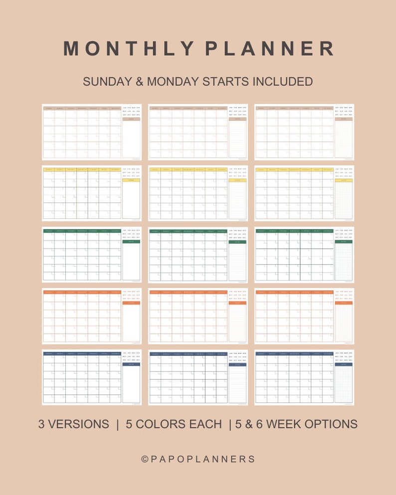 Blank Monthly Planner | Simple Minimalist Design | Year-long Use ...