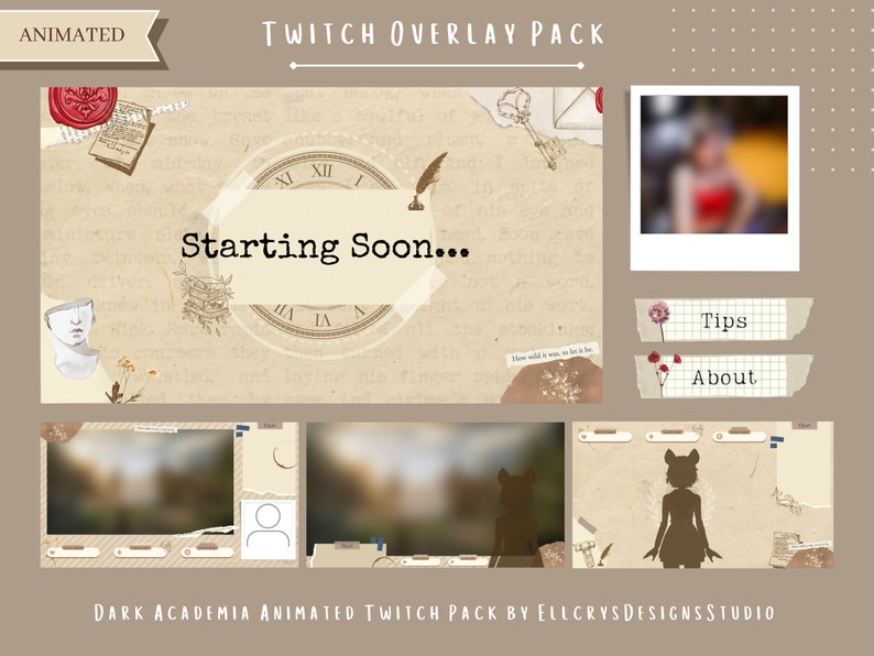 Dark Academia Twitch Pack | Animated Scenes Streamer Pack | Includes ...