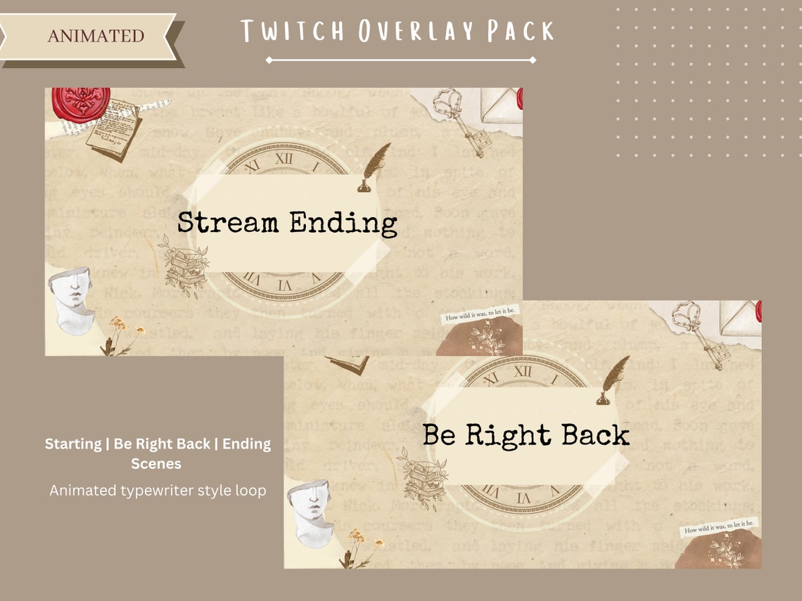 Dark Academia Animated Twitch Stream Pack | Vtuber Overlay (digital ...