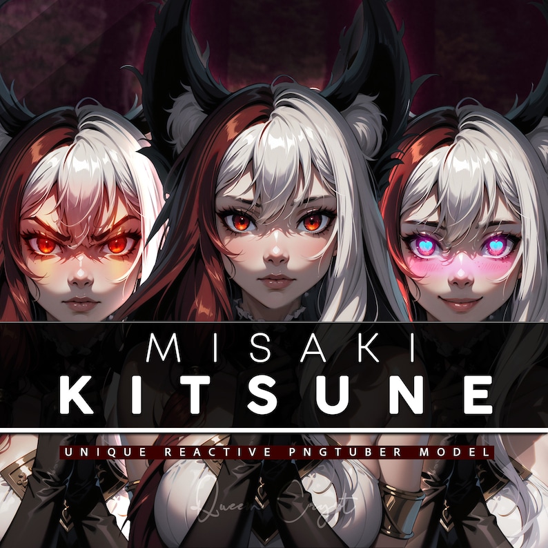Misaki Kitsune PNGTUBER | Ready to Use | 3 Expressions | 12 Reactive ...